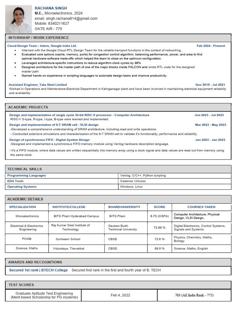 Rachana Final Resume Upd | PDF | Hardware Description Language | Computer Architecture