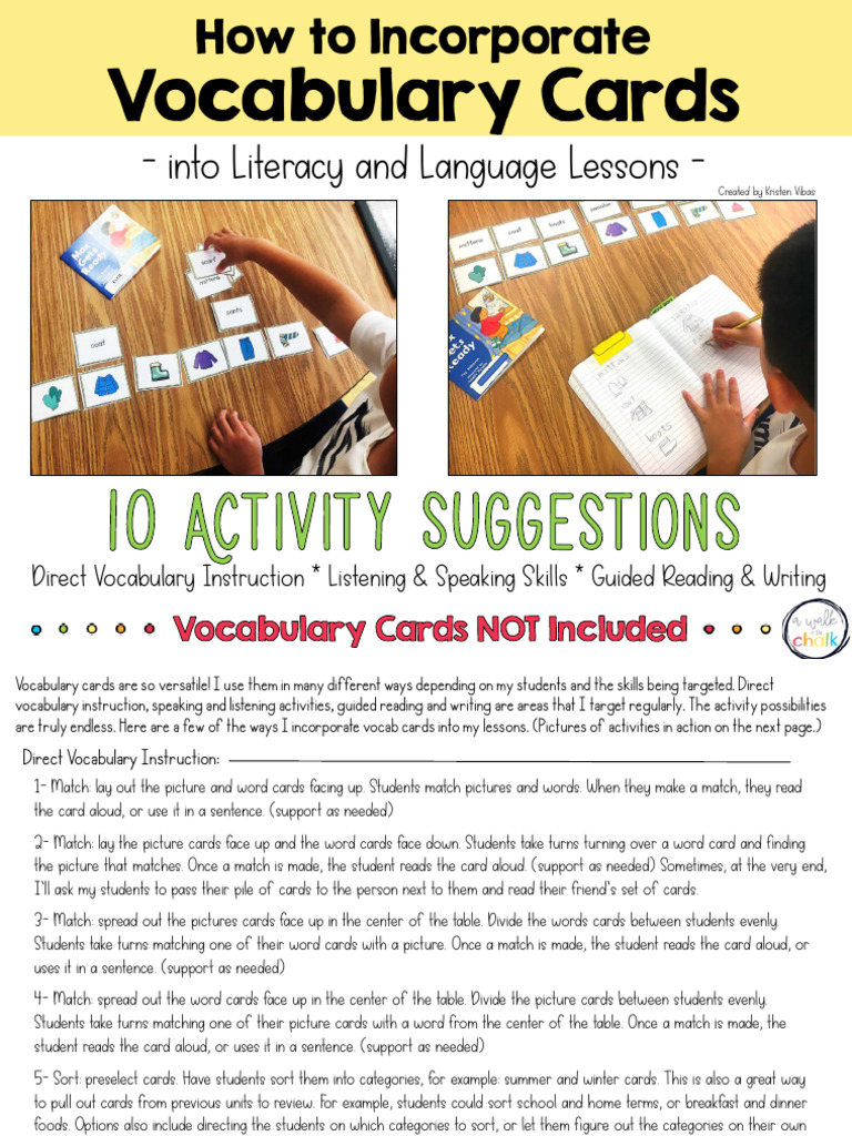 Into Literacy and Language Lessons - : Vocabulary Cards | PDF ...