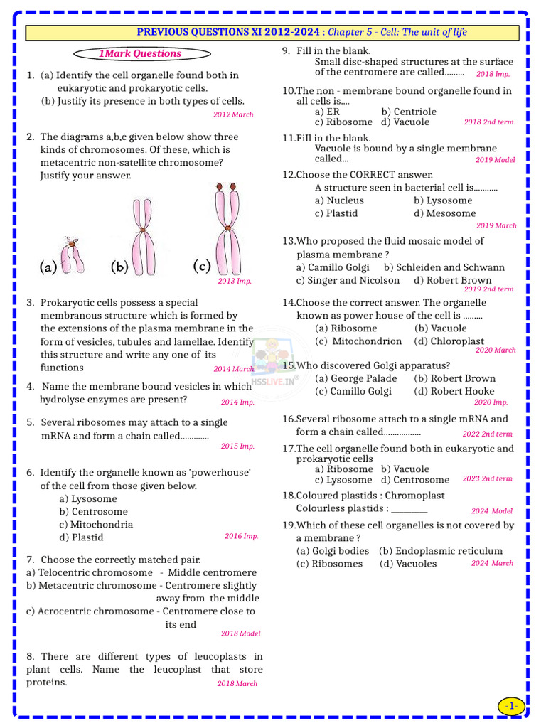 Hsslive - XI-Bot - Chapter 5 Cell - The Unit of Life With Key | PDF ...