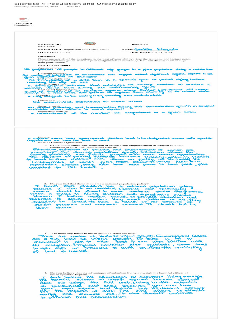 Exercise 4 Population and Urbanization | PDF