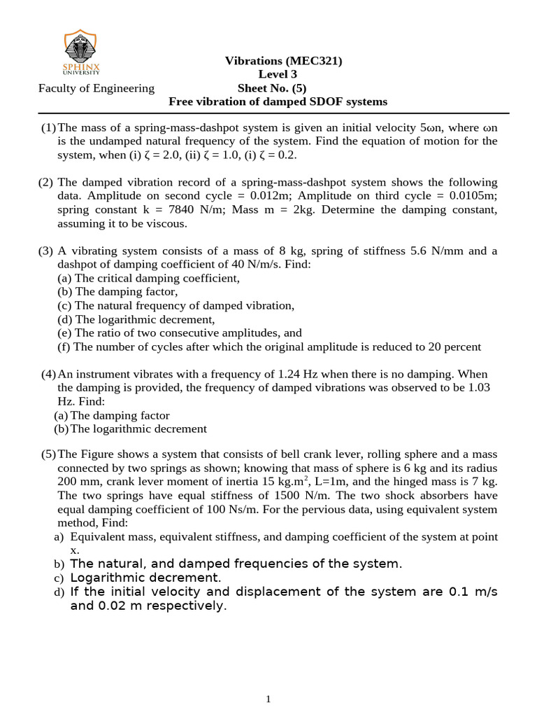 Sheet (5) - Vibrations | PDF
