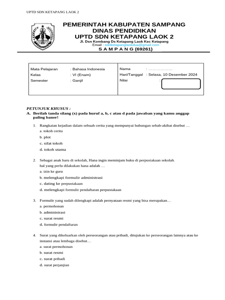 SAS 1 Kelas VI - Bhs.Indonesia | PDF