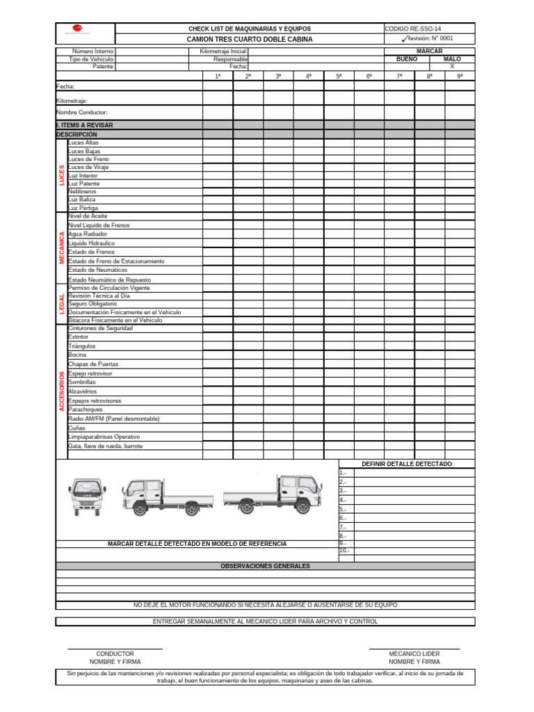 Checklist de Revisión de Camiones | PDF | Neumático | Vehículos
