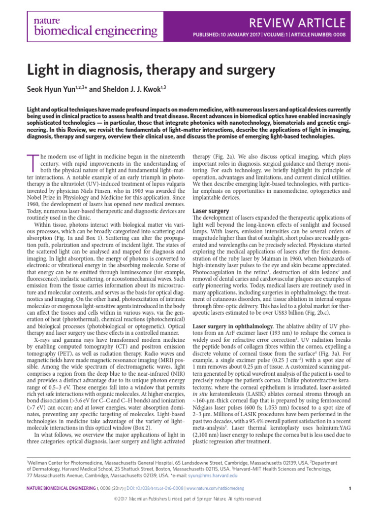Light in Diagnosis, Therapy and Surgery | PDF | Laser | Ultraviolet
