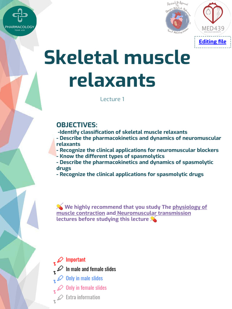 1.skeletal Muscle Relaxants | PDF | Acetylcholine | Neuromuscular Junction