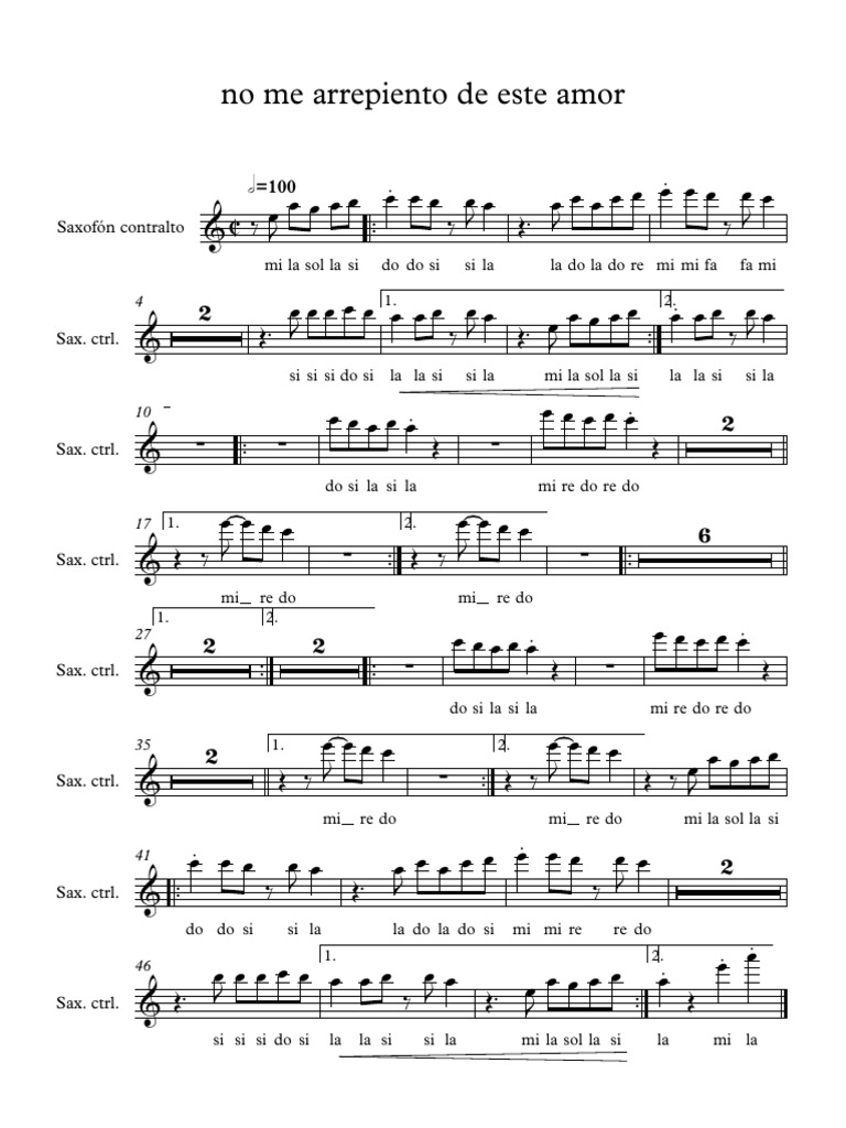 No Me Arrepiento de Este Amor Saxo | PDF