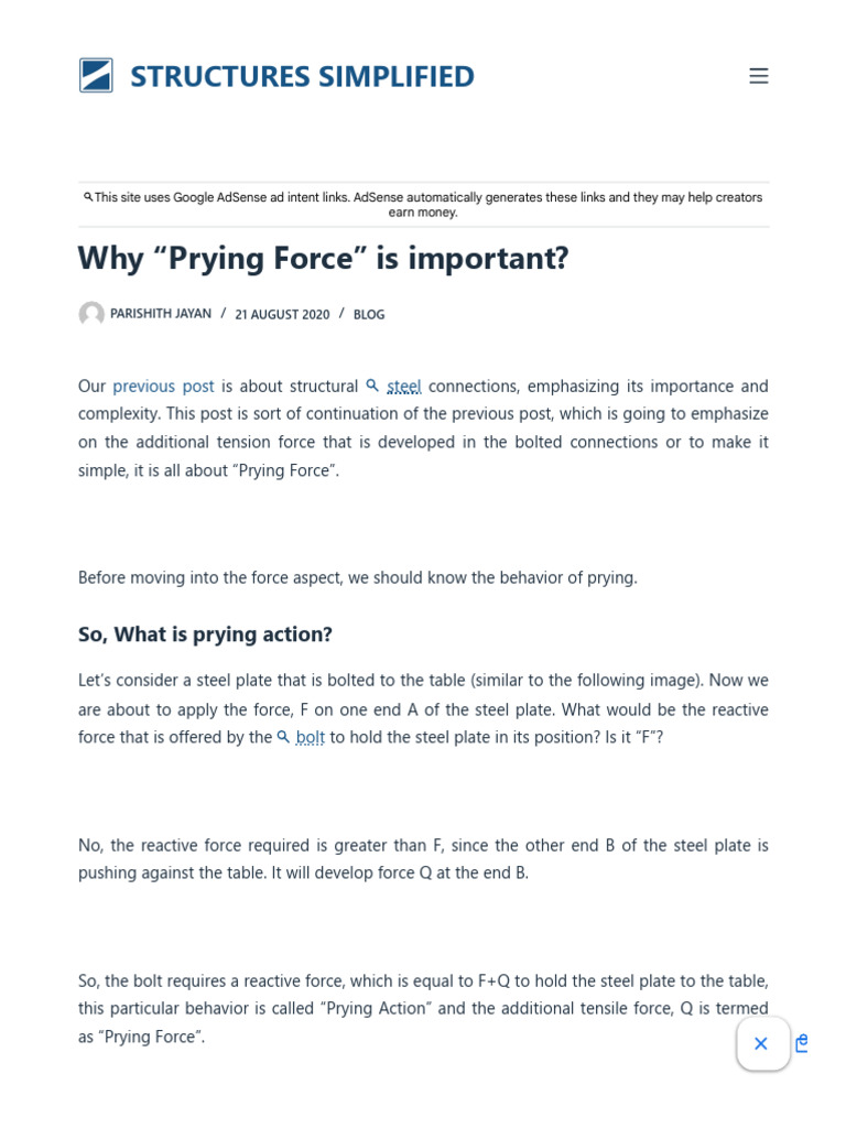 Prying Force | PDF | Force | Stress (Mechanics)