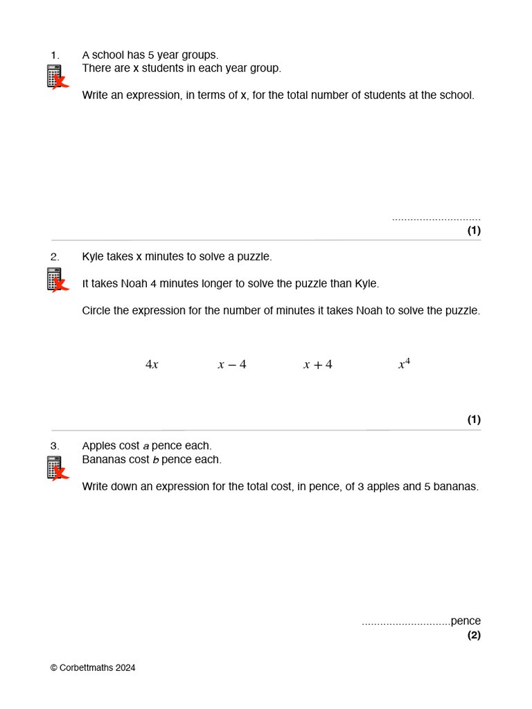 Forming Expressions Homework | PDF