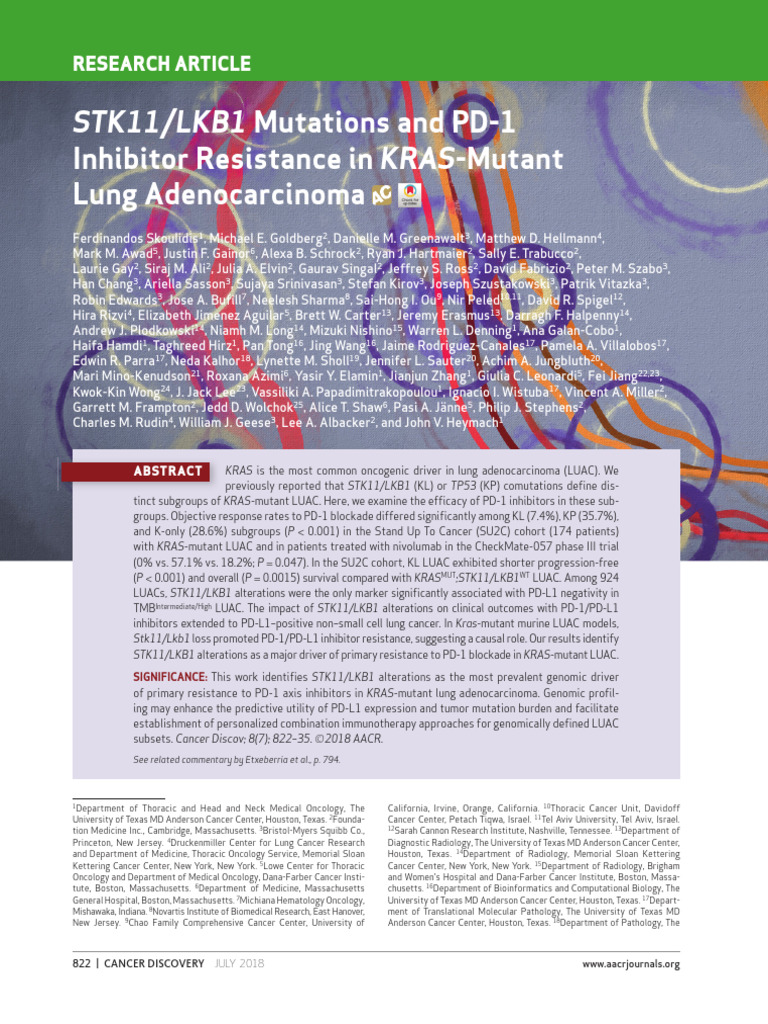 2018-STK11_LKB1 Mutations and PD-1 Inhibitor Resistance in KRAS-Mutant ...