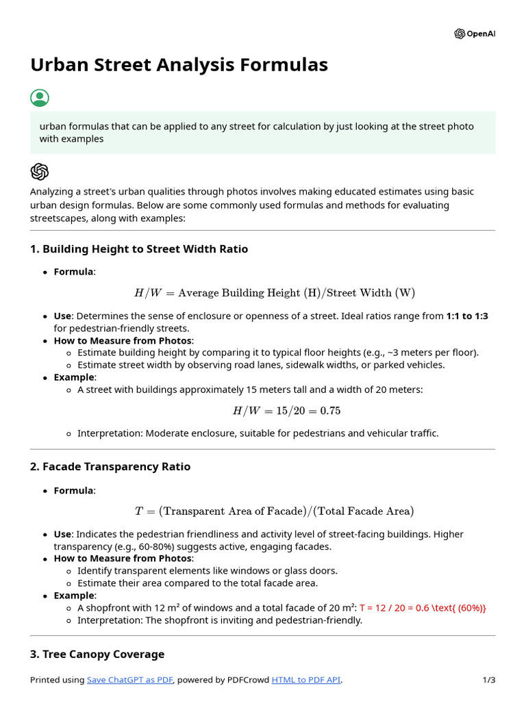 Urban Street Analysis Formulas | PDF | Area | Street