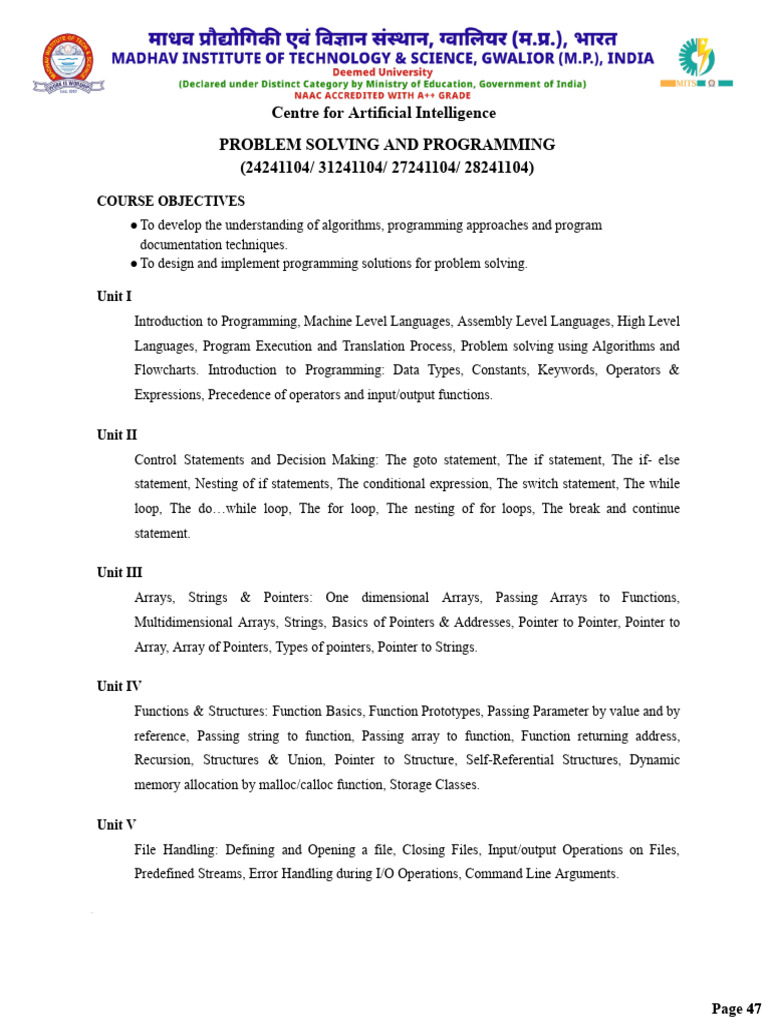 Programming Syllabus Pdf Theoretical Computer Science Computer Programming