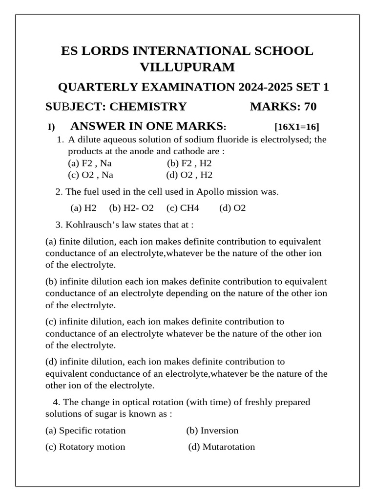 Es Lords Quarterly Set 03 2024-2025 | PDF | Chemical Reactions | Acid