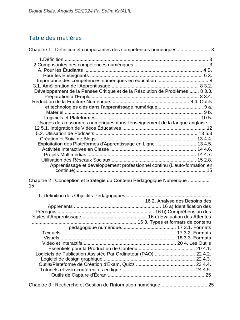 Cours Digital Skills Chapitre1 2 3 | PDF | Pédagogie | Application