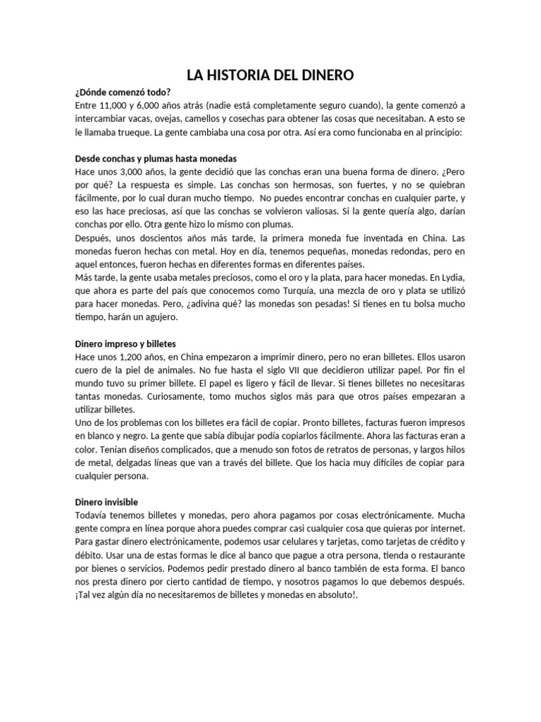 La Historia Del Dinero | PDF | Billete de banco | Dinero
