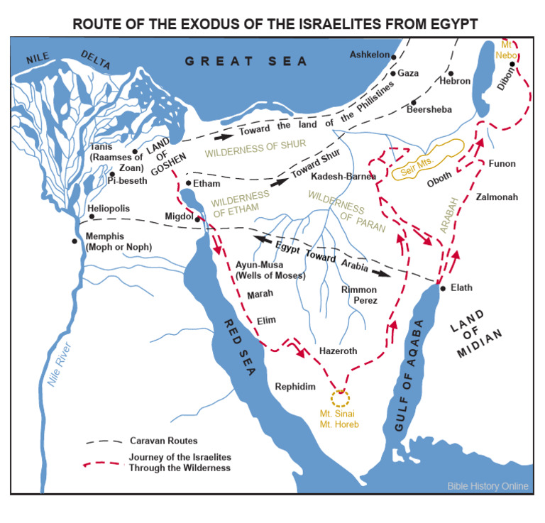 Map Route Exodus Israelites Egypt | PDF | The Exodus | Book Of Exodus