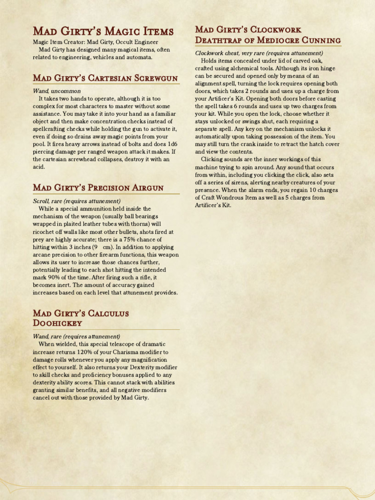 Mad Girty's Magic Items | PDF