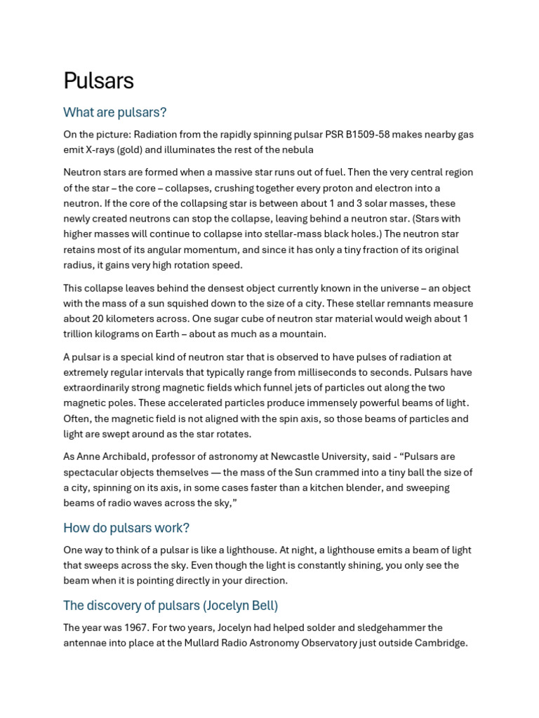 Pulsars | PDF | Stars | Astronomy