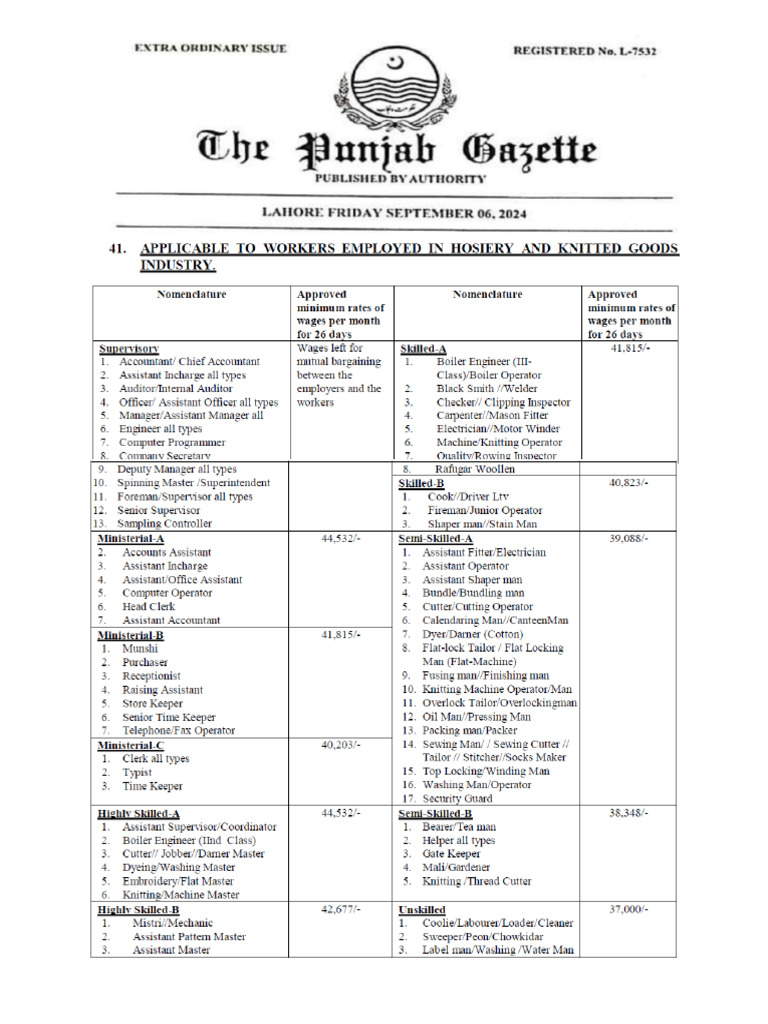 Minimum Wage Notification 2024-2025 | PDF