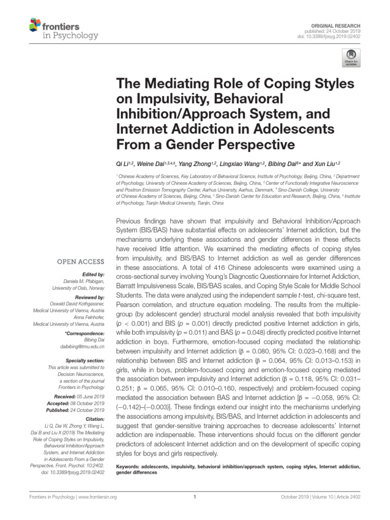 The Maidiating Role Betwing Cooping Strategy, Impulsivity and | PDF ...