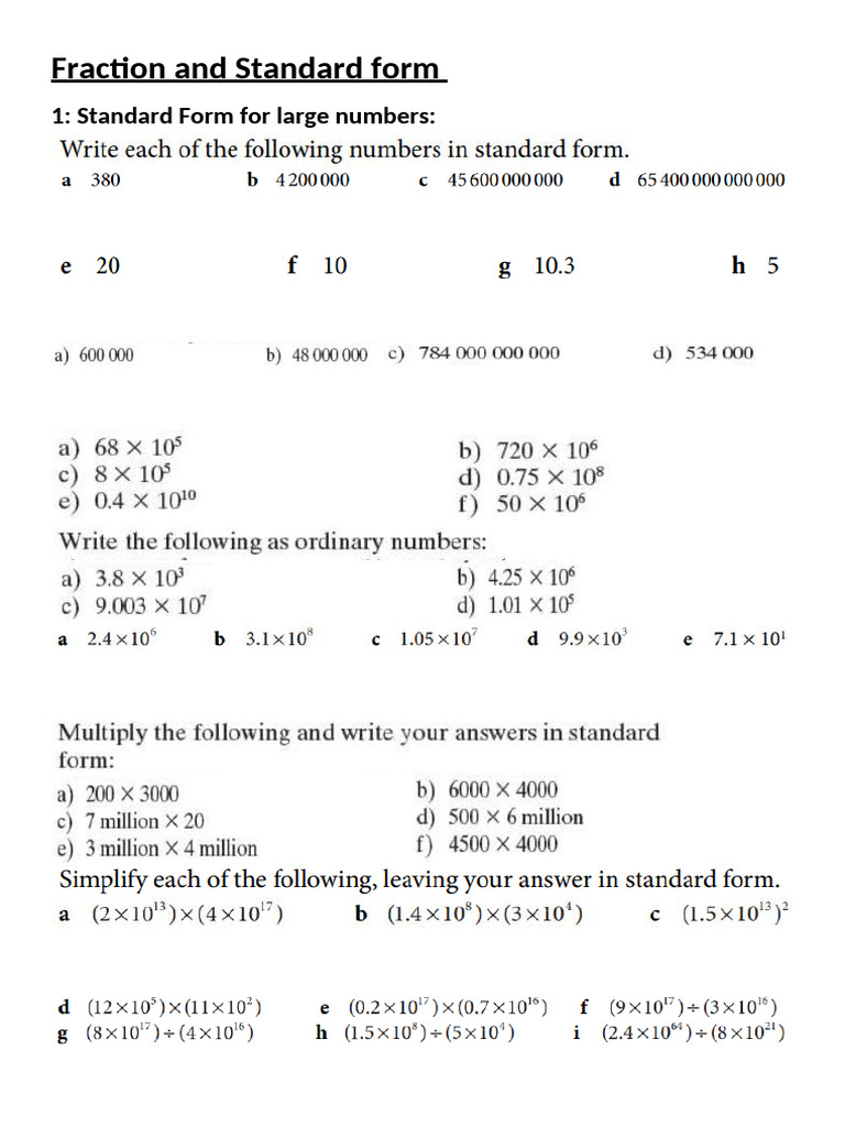 Fraction and Standard Form | PDF