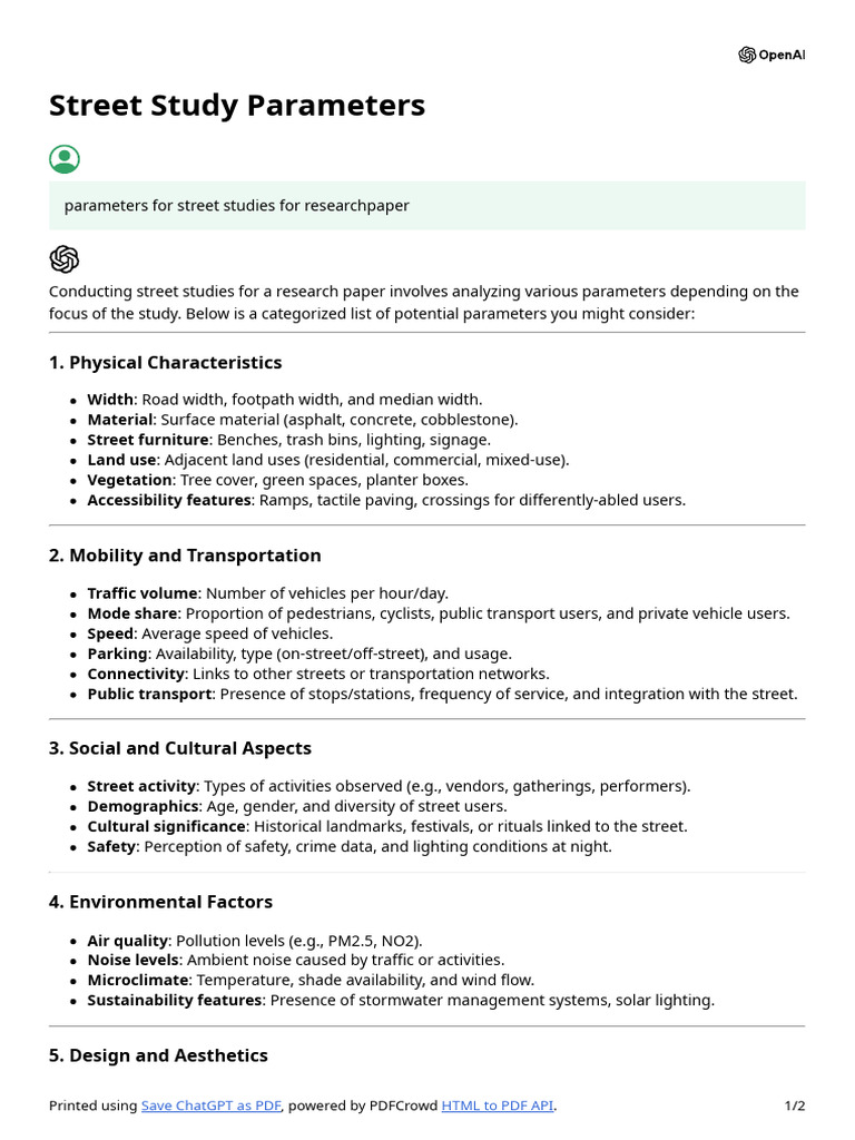 Street Study Parameters | PDF | Transport | Traffic