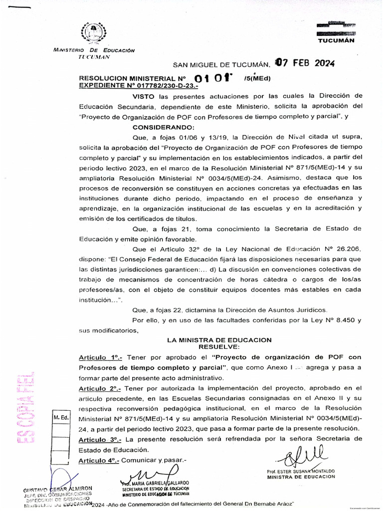 Resolucion 0101 Profesor Por Cargo | PDF