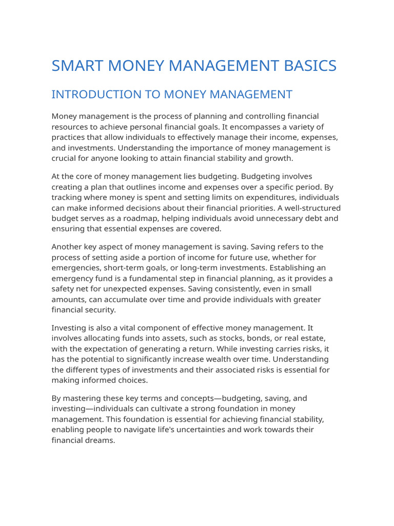 Smart Money Management Basics | PDF | Investing | Expense
