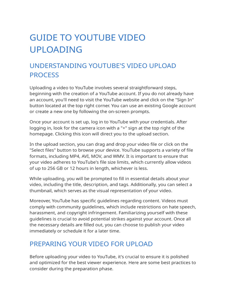 Guide To YouTube Video Uploading | PDF | You Tube | Video