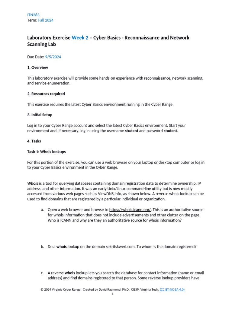 Laboratory Exercise E1 Reconnaissance and Network Scanning Lab | PDF | Domain Name System ...