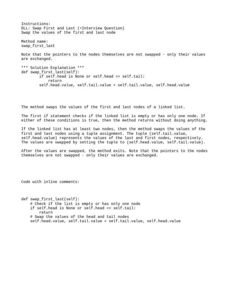 Coding Exercise 26 DLL Swap First and Last ( Interview Question) | PDF