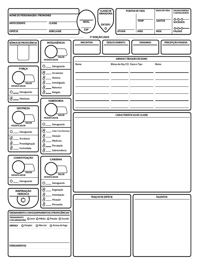 2024 5e Inspired Character Sheet v1.4 (PT-BR Interactive) | PDF