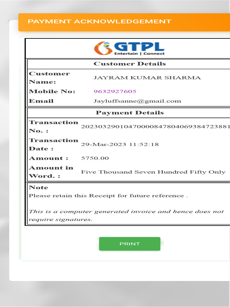 Quick Renew GTPL | PDF