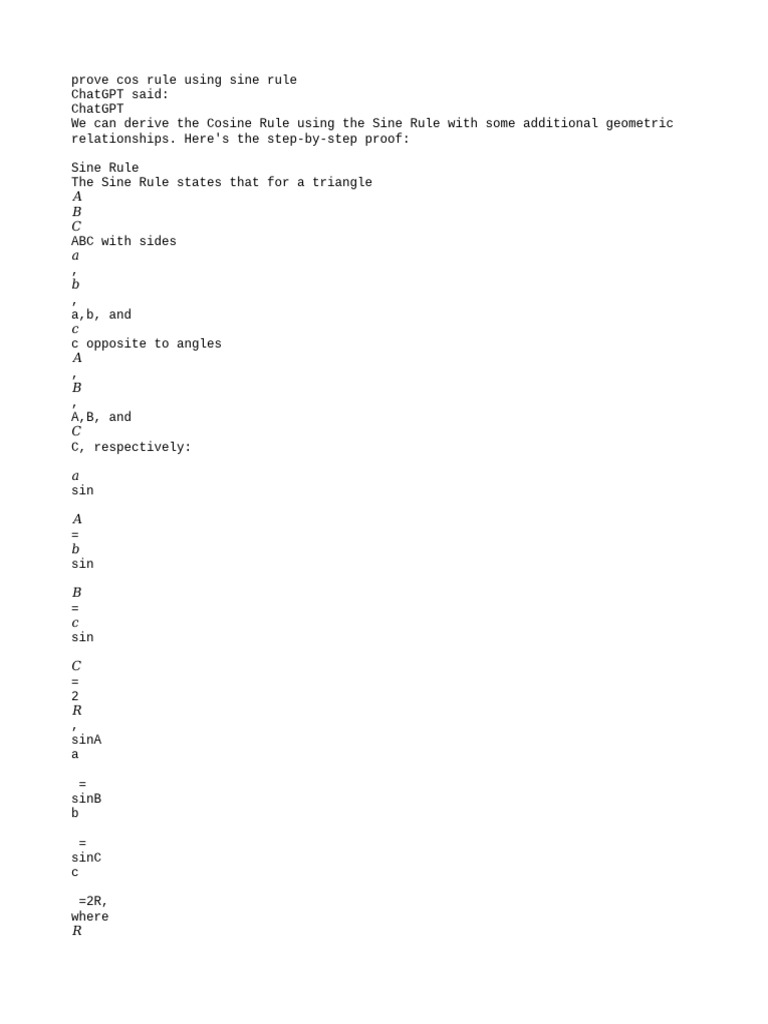 Prove Cos Rule Using Sine Rule | PDF | Trigonometry | Angle