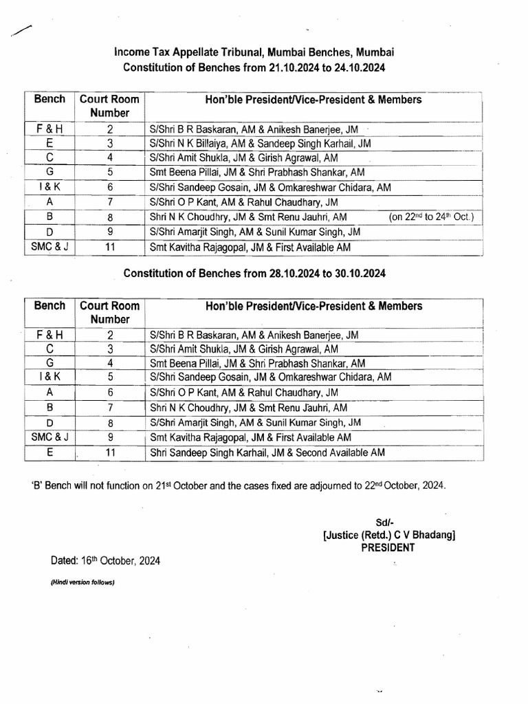 Constitution of Benches From 21.10.2024 To 24.10.2024 AND 28.10.2024 30 ...