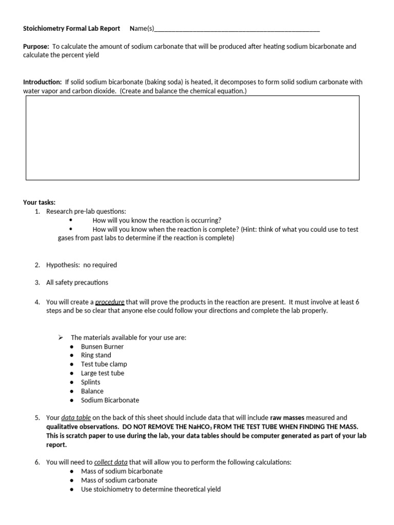 Sodium Carbonate Yield Lab Report | PDF | Stoichiometry | Sodium ...