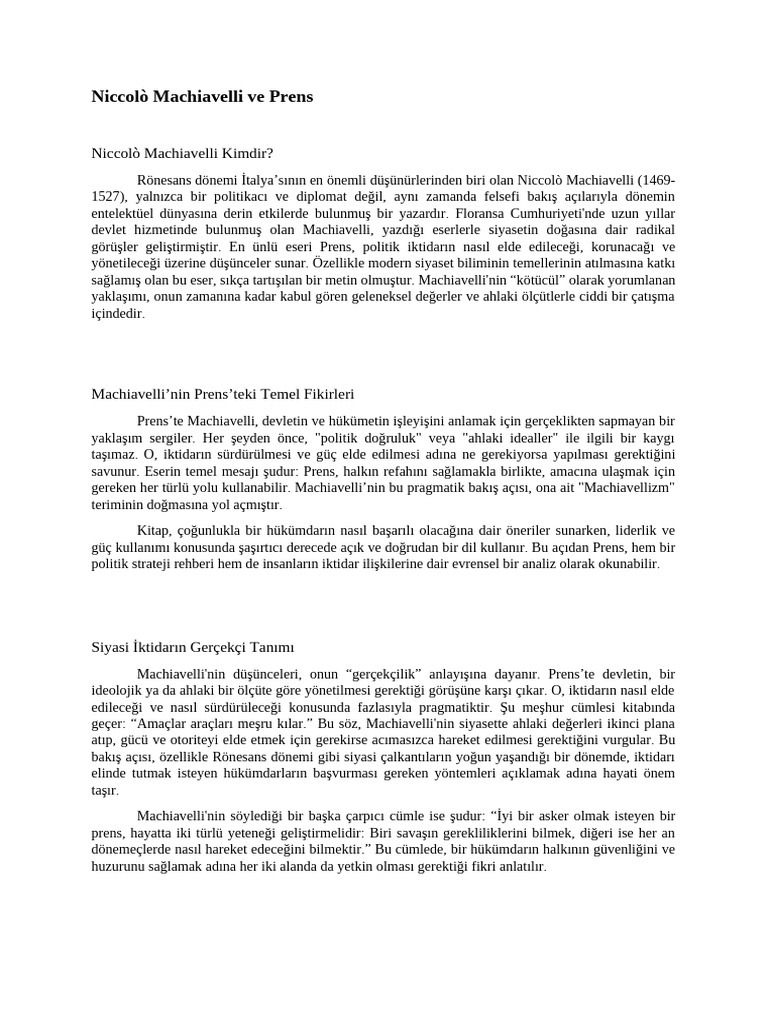 Niccolò Machiavelli Ve Prens | PDF