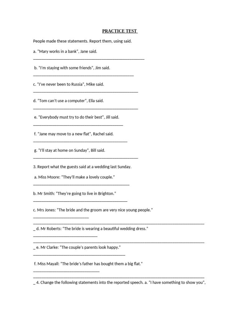 B2 - Reported Speech Exercises Activities | PDF | Bride