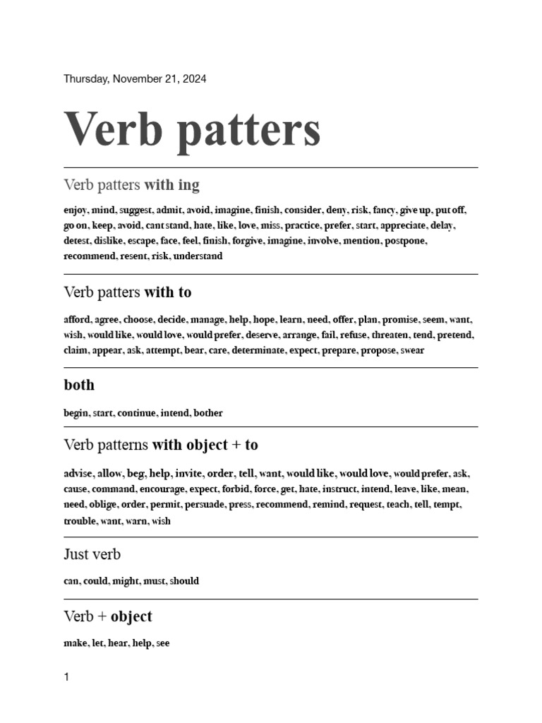 Verb Patterns | PDF