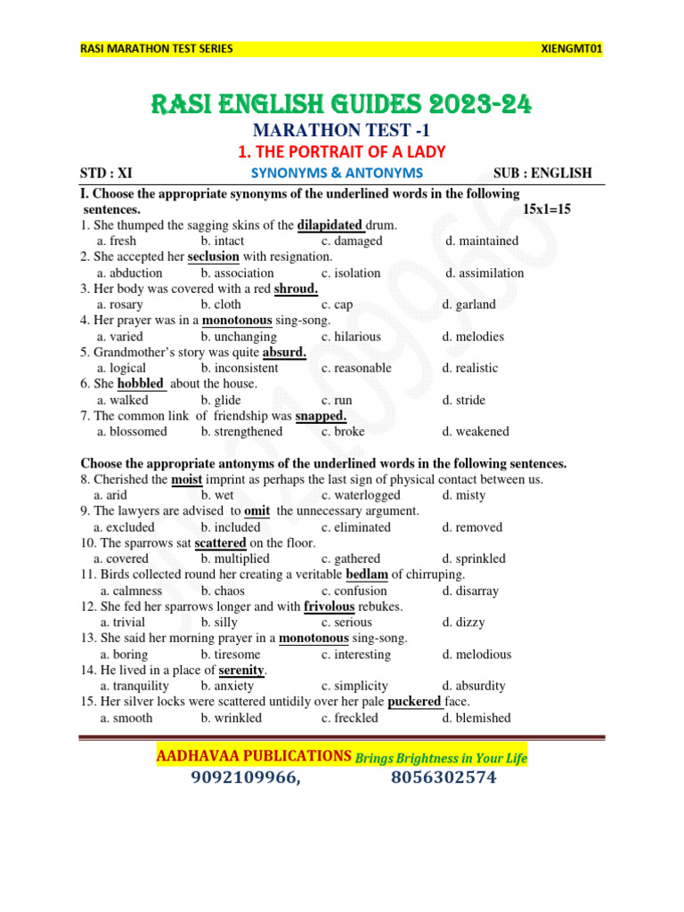 11th Std English Model Question Paper | PDF