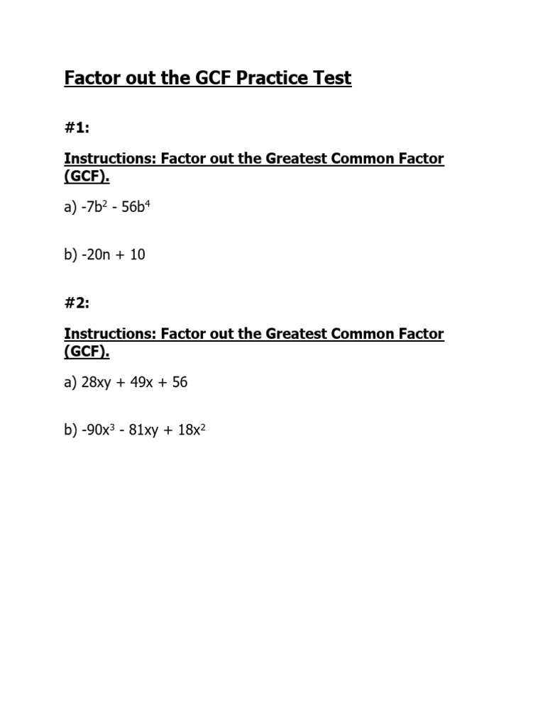 Factor Out The GCF Practice Test | PDF