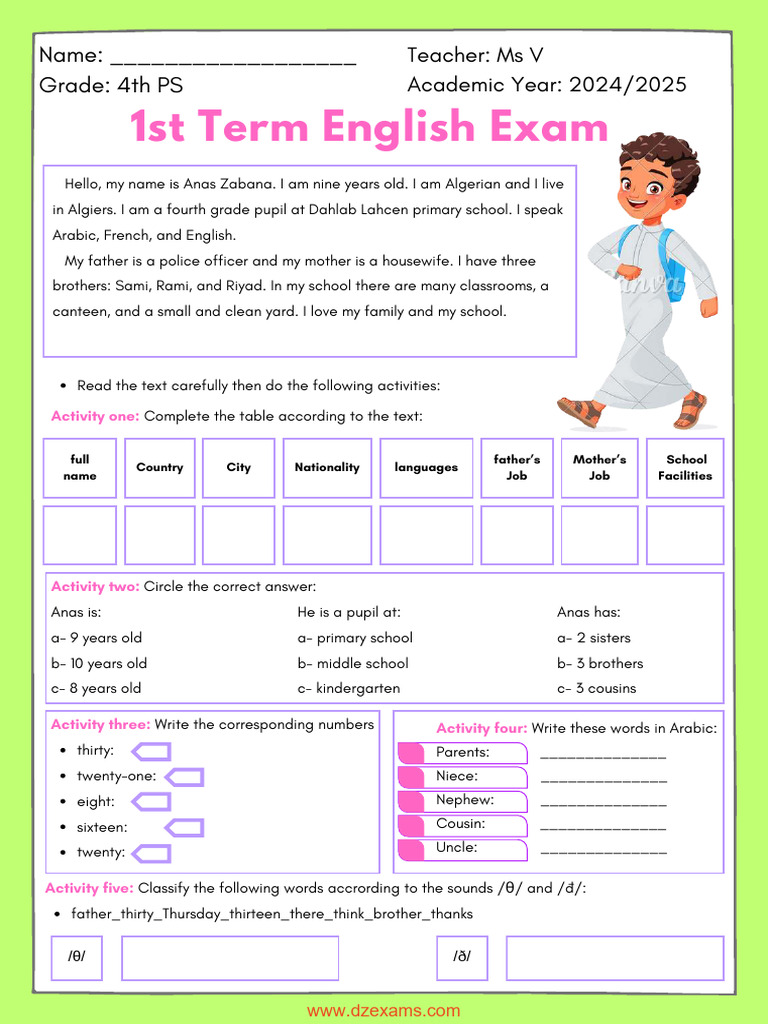 English Exam Guide for 4AP Students | PDF | Childhood | Educational Stages