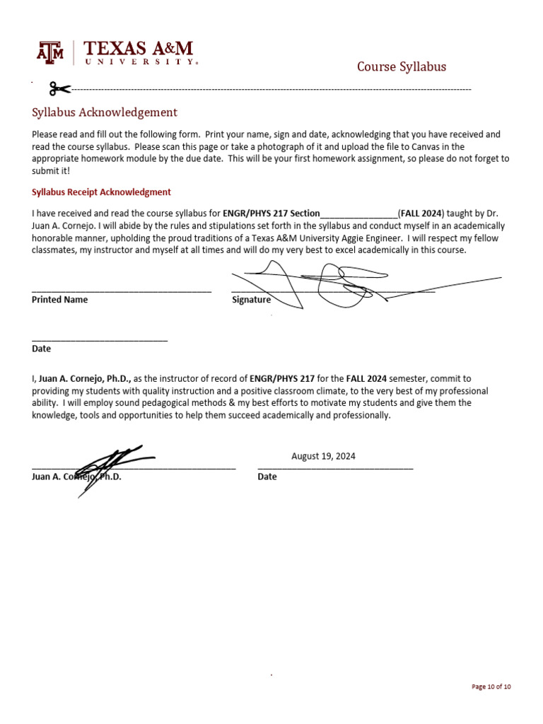 Course Syllabus Acknowledgment | PDF