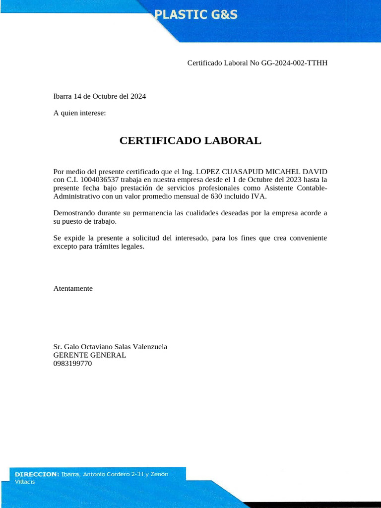 Certificado Asistente Administrativo | PDF