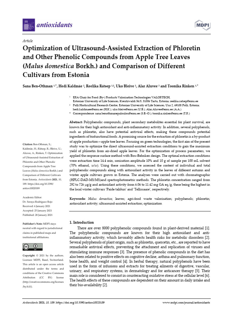 Optimization of Ultrasound-Assisted Extraction of | PDF | Polyphenol | Apple