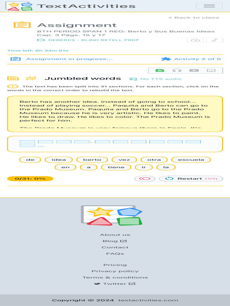 TextActivities - Assignment 12433 Berto y Sus Buenas Ideas Cap. 3 Págs ...