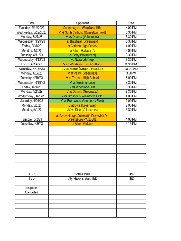 Carrick Baseball Schedule 2023 | PDF