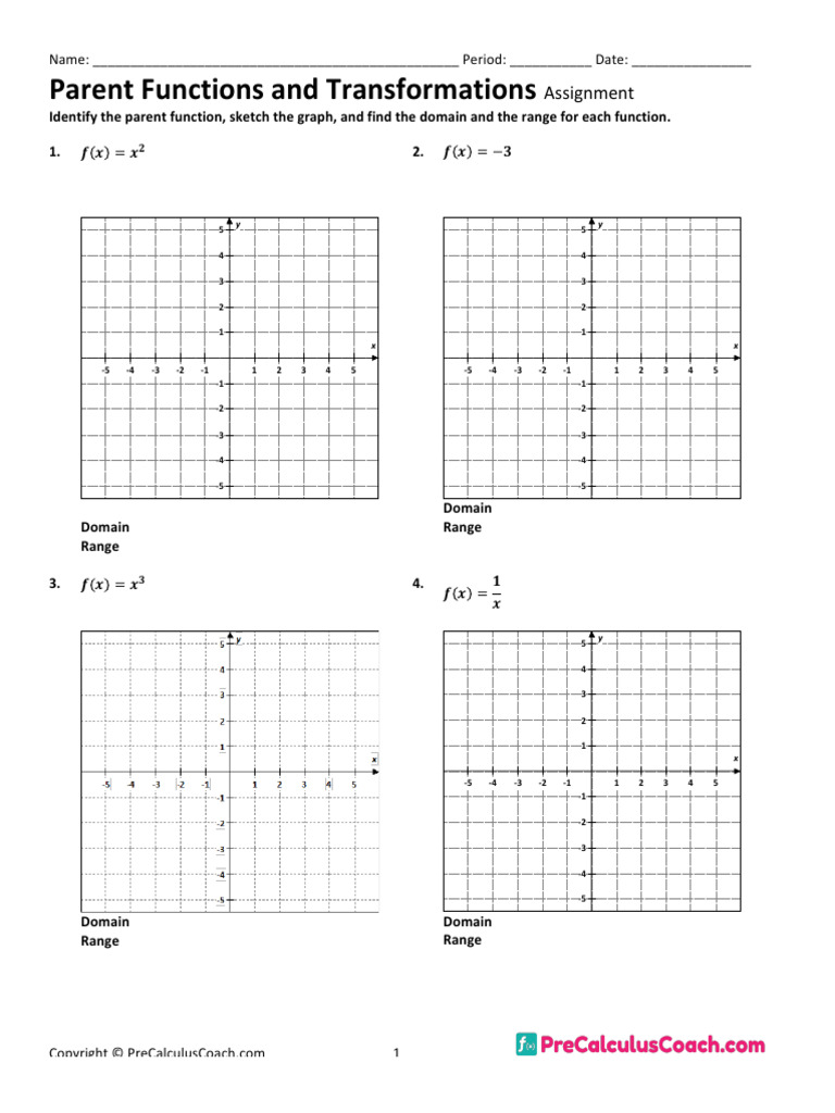 1 5 Assignment Parent Functions and Transformations | PDF | Function ...