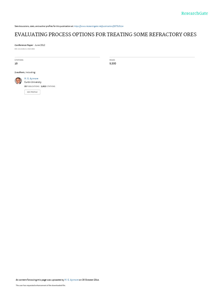 Evaluating Process Options For Treating Some Refractory Ores | PDF ...