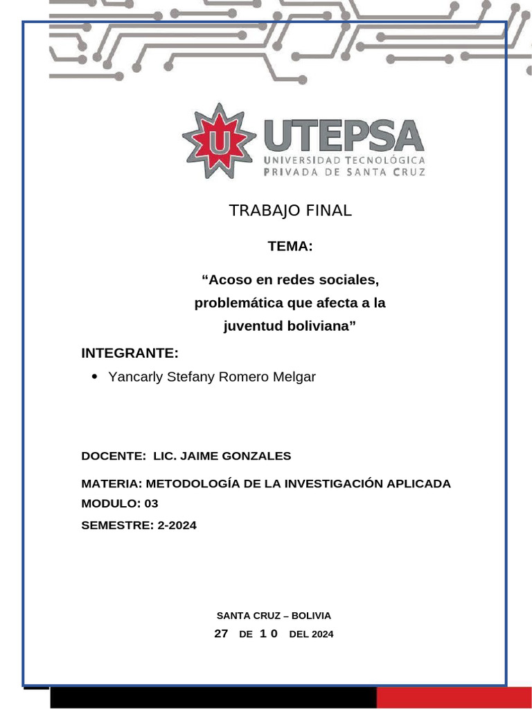 Caratula Utepsa | PDF | Acoso cibernético | Sicología