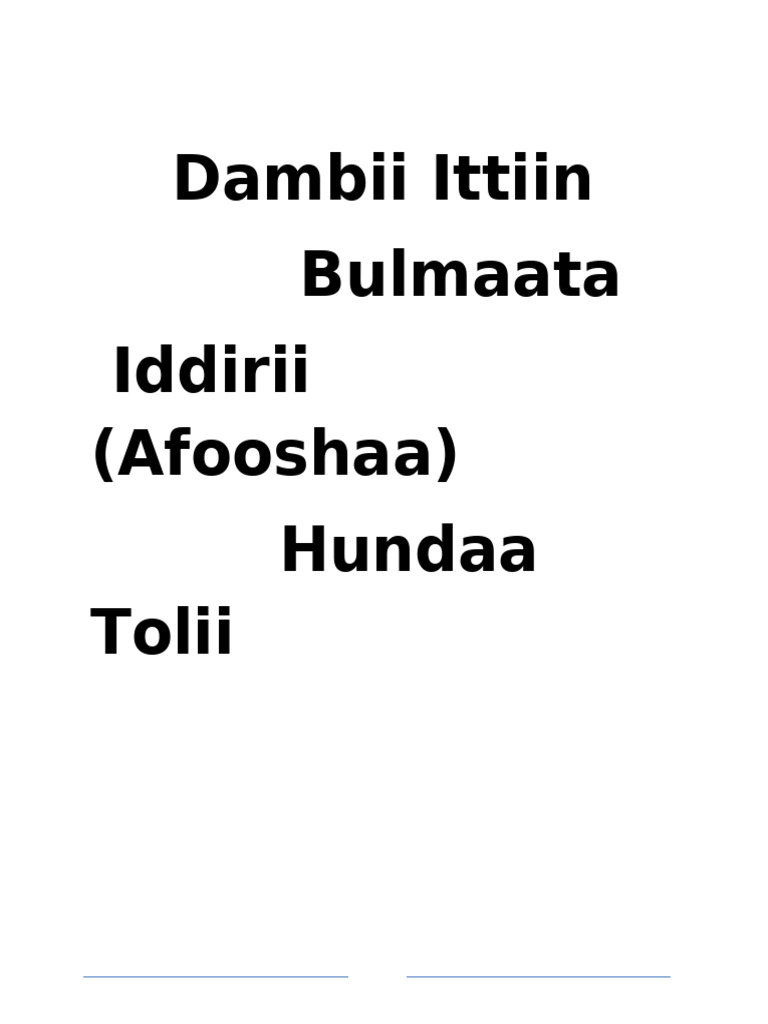 Dambii Ittiin Bulmaata Iddirii | PDF